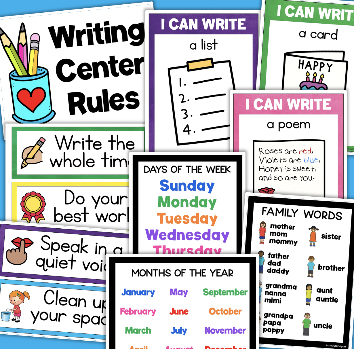 WRITING CENTER Posters Themed Word Lists Anchor Charts Banner - Made By ...