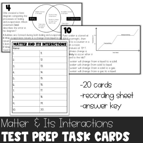 Matter and Its Interactions Test Prep Task Cards - TNReady Science 5 ...