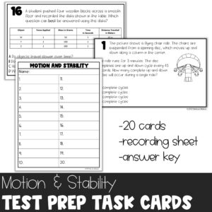 Motion and Stability Test Prep Review Task Cards - TNReady Science 5 ...