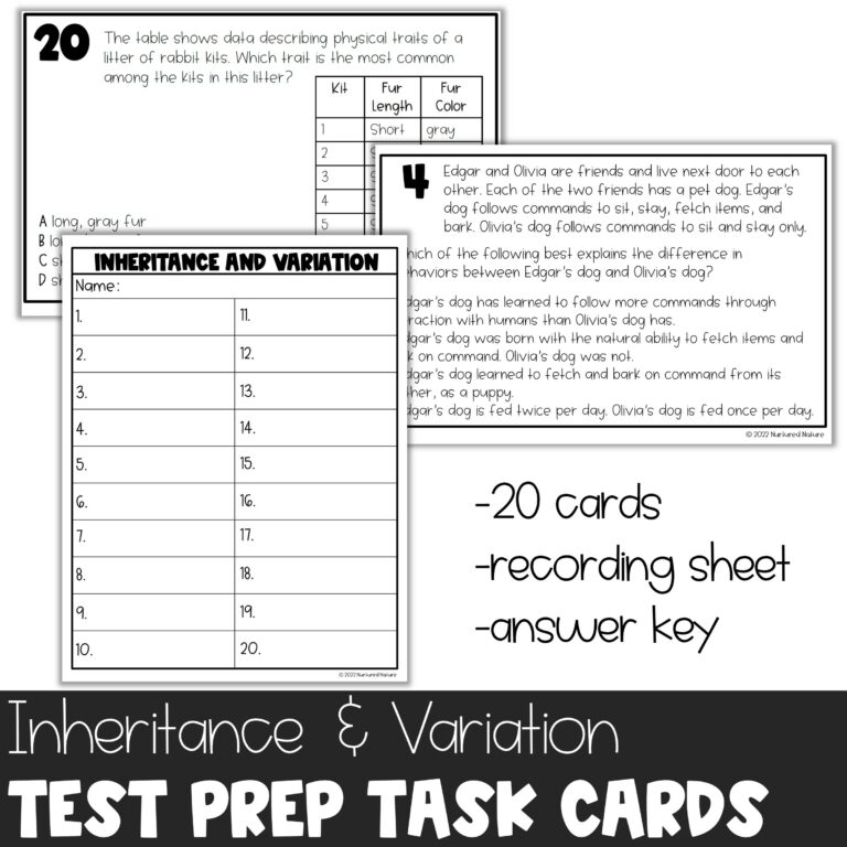 Inheritance and Variation Test Prep Task Cards - TNReady Science 5.LS3 ...