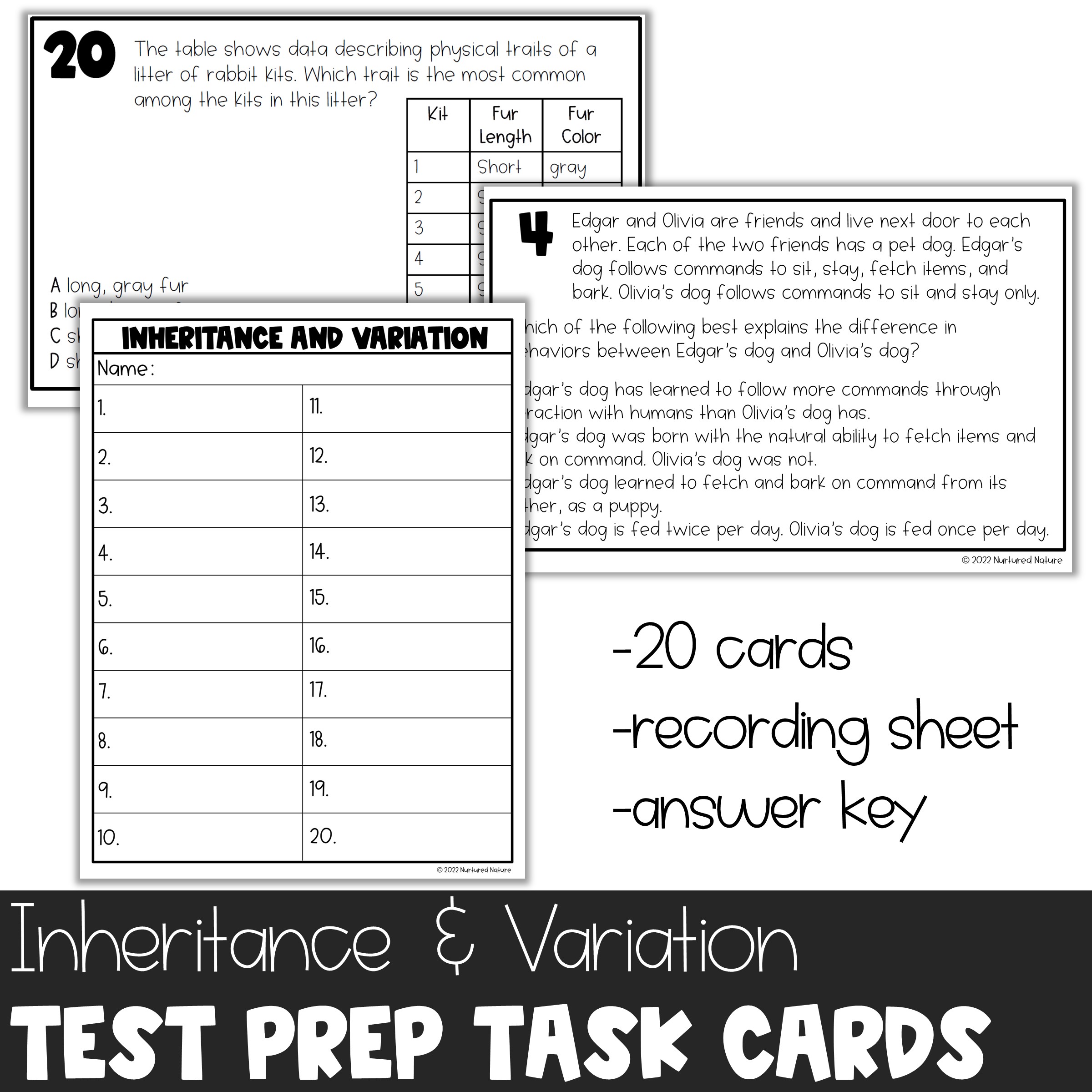 Inheritance and Variation Test Prep Task Cards - TNReady Science 5.LS3 ...
