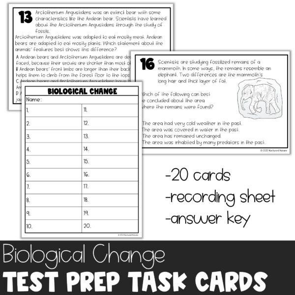 Biological Change - Unity and Diversity Test Prep Task Cards 5.LS4 ...