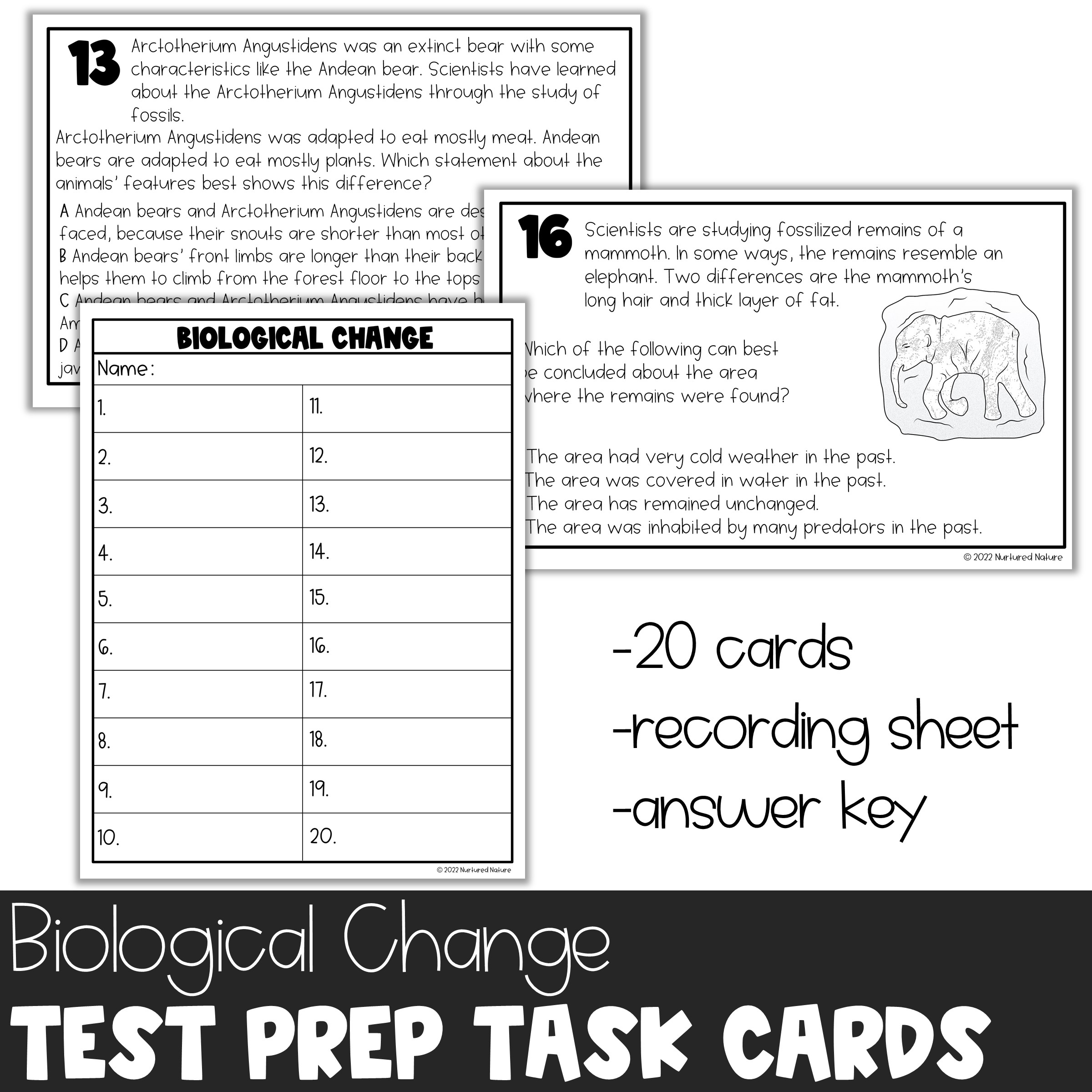 Biological Change - Unity and Diversity Test Prep Task Cards 5.LS4 ...