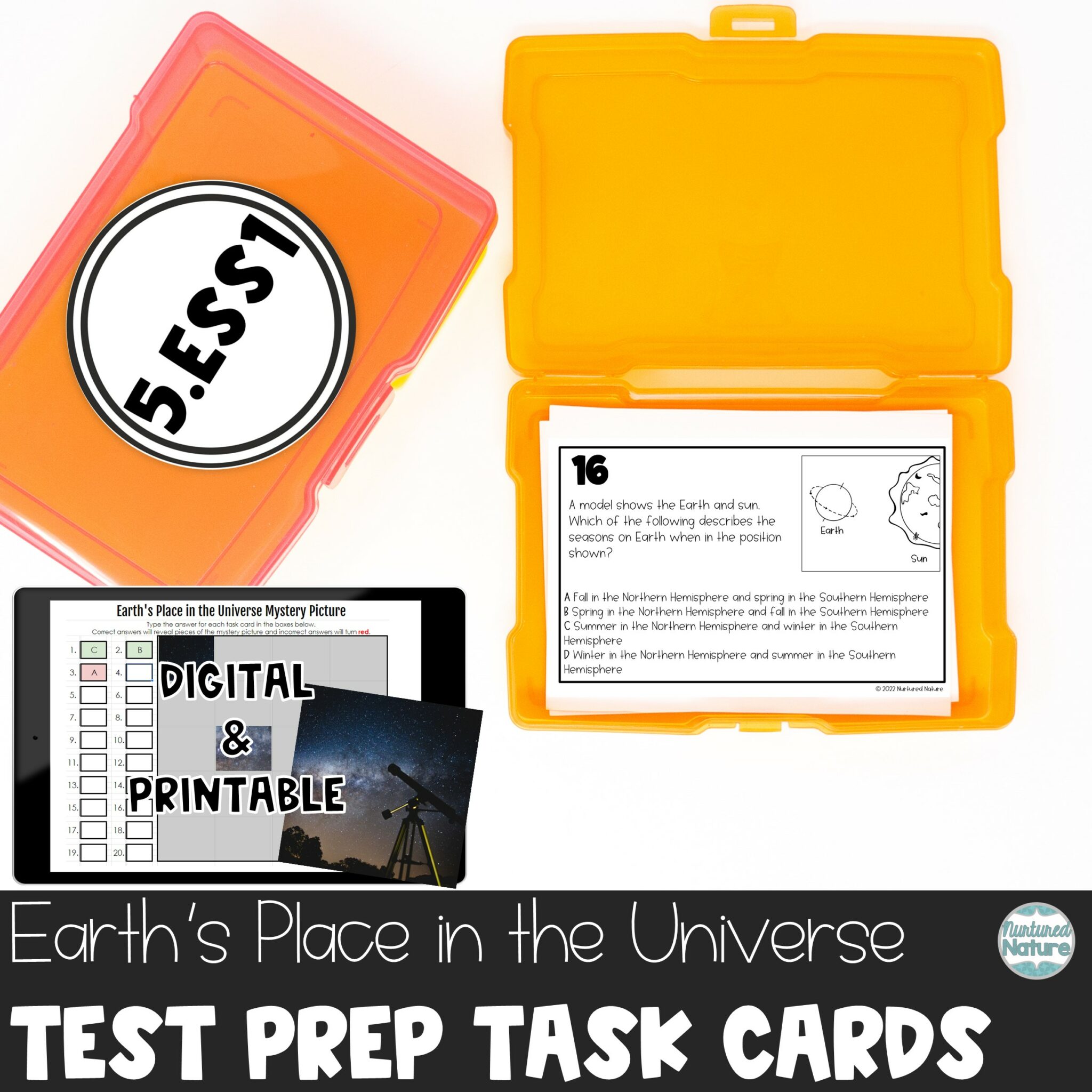 Earth’s Place in the Universe - Science Test Prep Task Cards 5.ESS1 ...