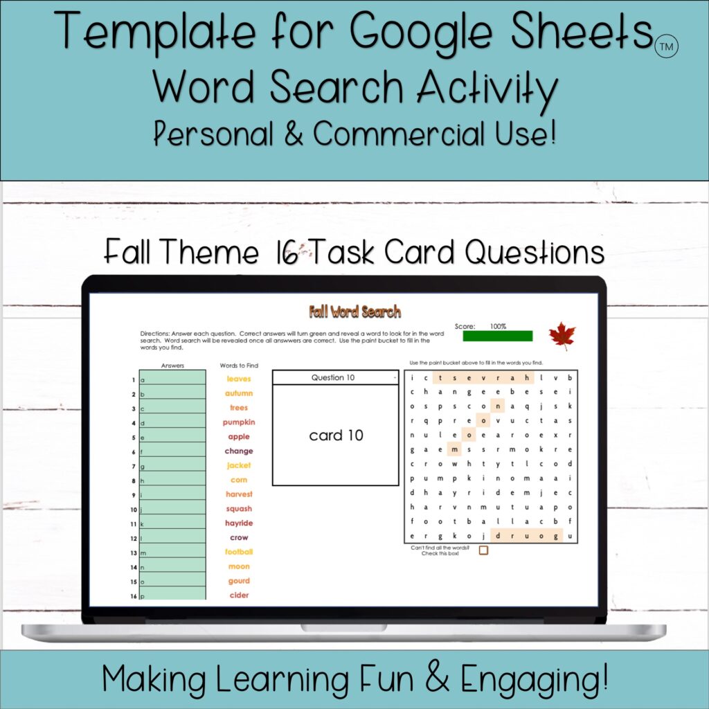 Self-Grading Self-Checking Word Search Template for Google Sheets ...