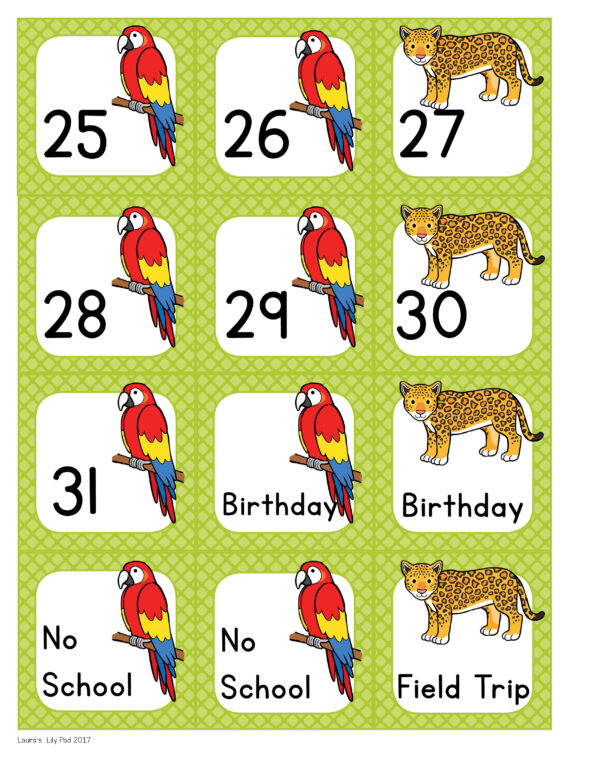 Calendar Number Cards Rainforest Animals Theme - Made By Teachers