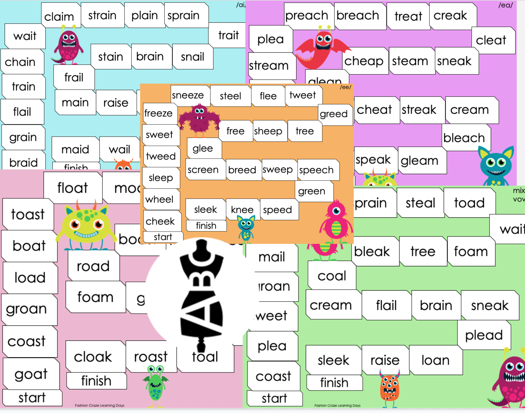 Long Vowel Games with Beginning Blends, Digraphs, ai, ea, ee and oa ...