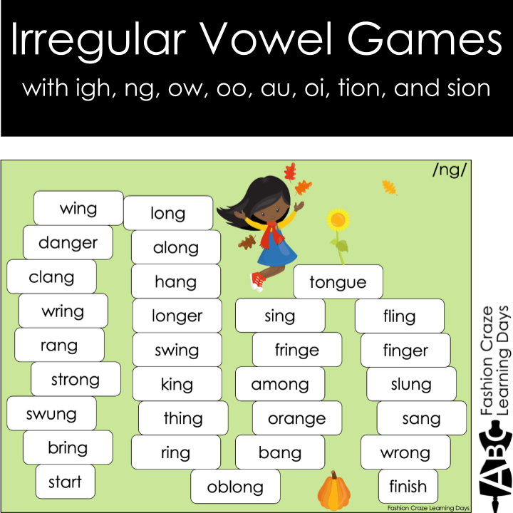 Irregular Vowel Games with igh, ng, ow, oo, au, oi, tion, and sion ...