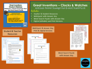Great Inventions - Clocks & Watches - WebQuest & Word Search - Made By ...