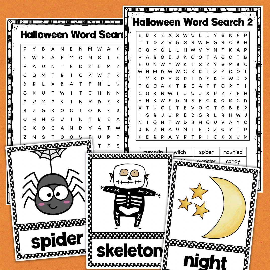 HALLOWEEN Word Wall Vocabulary Cards & Worksheets Word Search ABC Order ...
