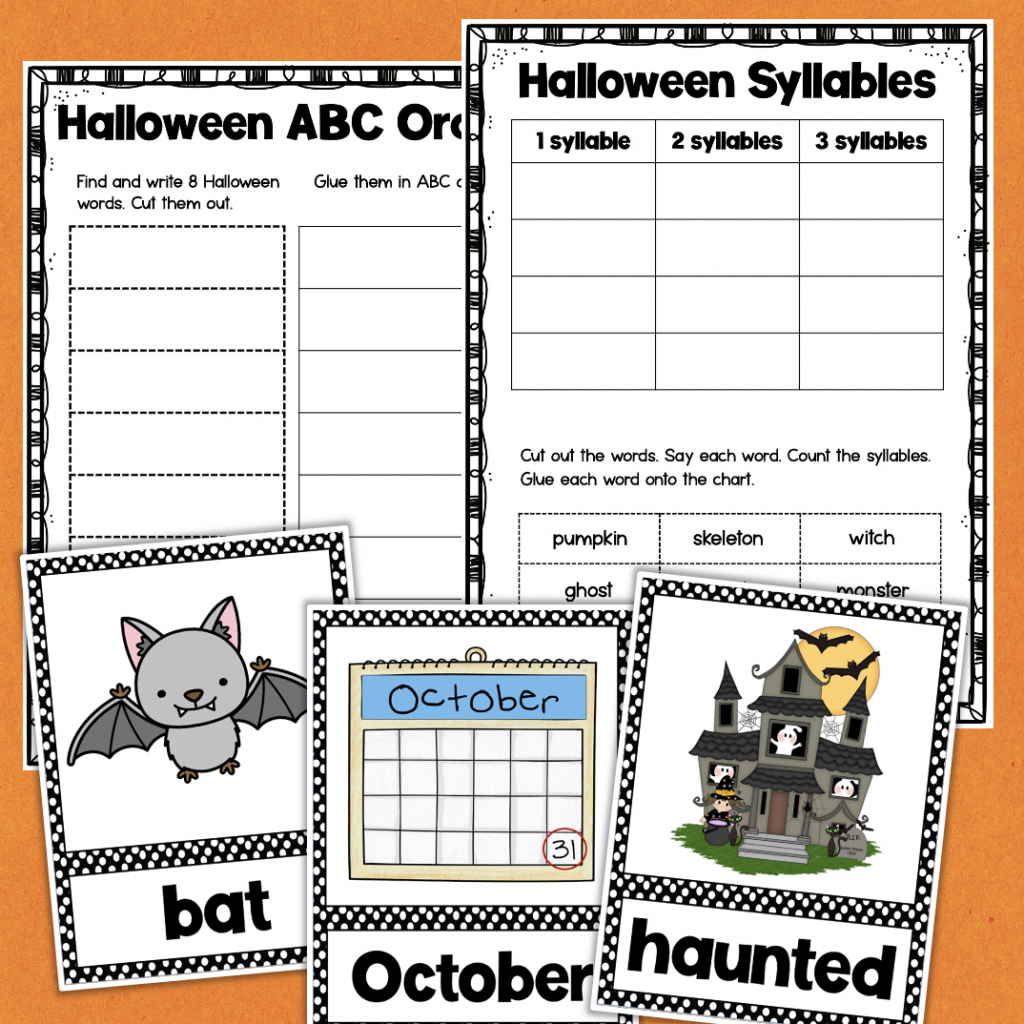 HALLOWEEN Word Wall Vocabulary Cards & Worksheets Word Search ABC Order ...