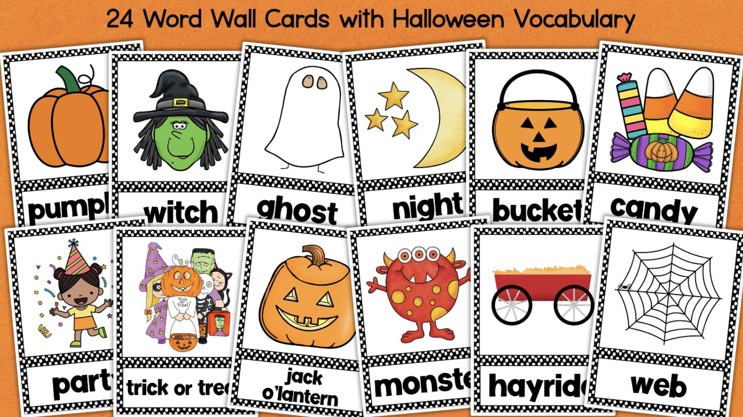HALLOWEEN Word Wall Vocabulary Cards & Worksheets Word Search ABC Order ...