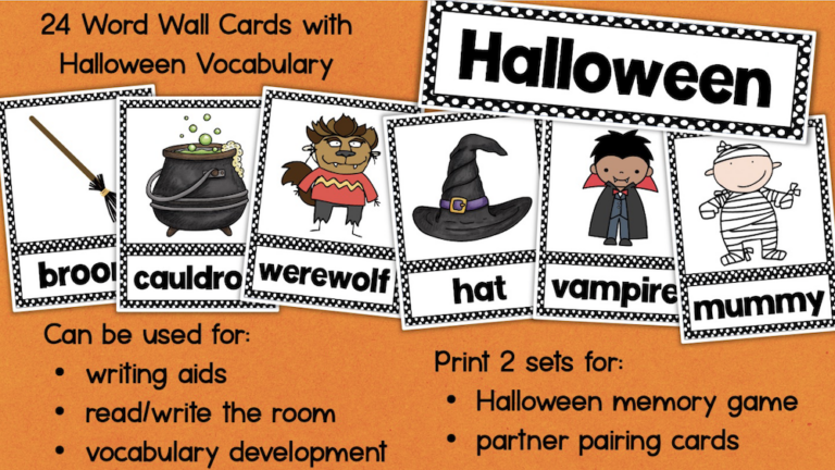 HALLOWEEN Word Wall Vocabulary Cards & Worksheets Word Search ABC Order ...