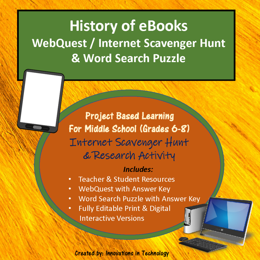 History of eBooks WebQuest / Word Search Puzzle - Made By Teachers