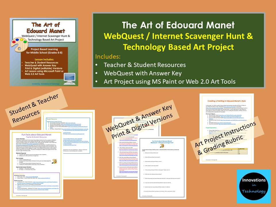 The Art of Edouard Manet - WebQuest & Technology Art Project - Made By ...