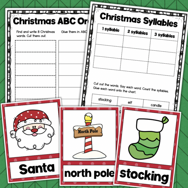 CHRISTMAS Word Wall Vocabulary Cards & Worksheets Word Search ABC Order ...