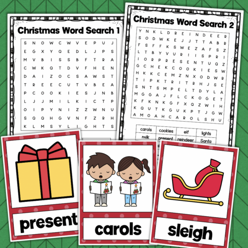CHRISTMAS Word Wall Vocabulary Cards & Worksheets Word Search ABC Order ...