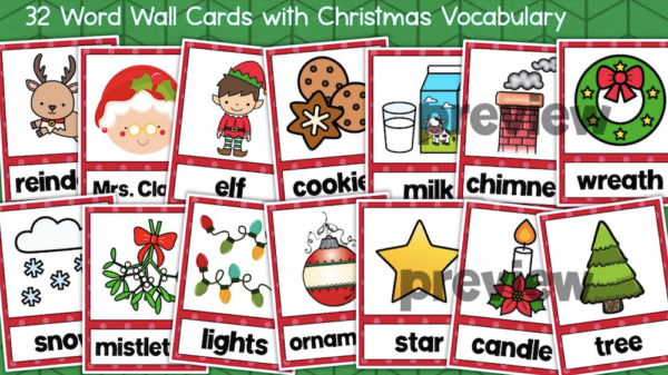 CHRISTMAS Word Wall Vocabulary Cards & Worksheets Word Search ABC Order ...