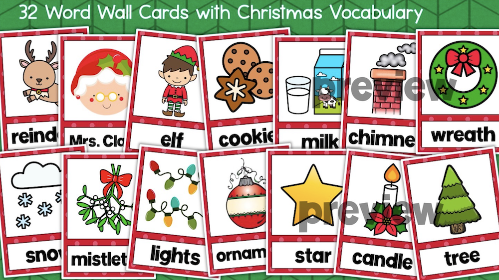 CHRISTMAS Word Wall Vocabulary Cards & Worksheets Word Search ABC Order ...