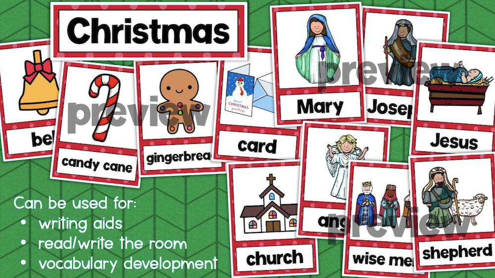 CHRISTMAS Word Wall Vocabulary Cards & Worksheets Word Search ABC Order ...