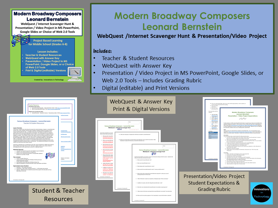 Broadway Composers - Leonard Bernstein WebQuest & Presentation Project ...