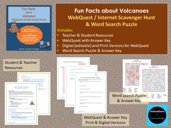 Fun Facts about Volcanoes - WebQuest and Word Search Puzzle - Made By ...