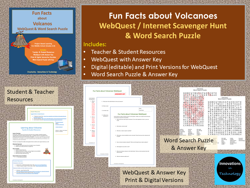 Fun Facts about Volcanoes - WebQuest and Word Search Puzzle - Made By ...