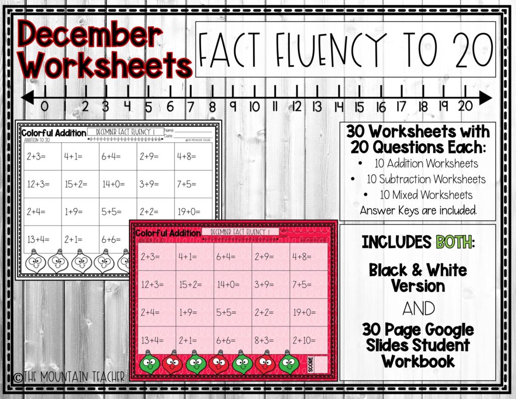 December Math Fact Fluency Worksheets | Printable and Google Slides ...