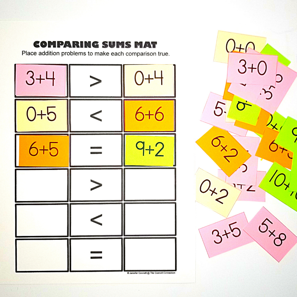 Addition Flash Cards and Sorting Mats for Comparing Sums - Made By Teachers
