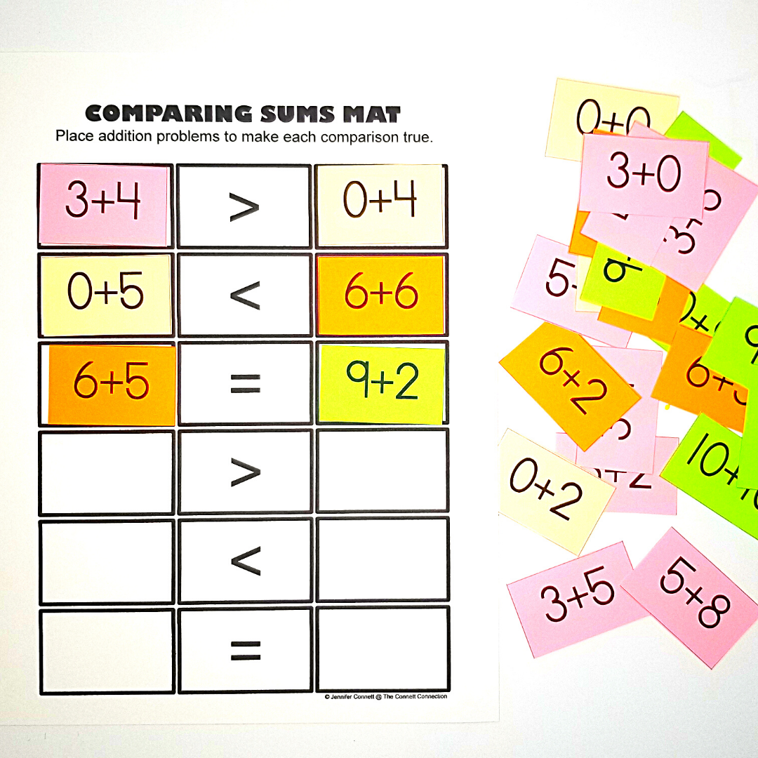 Addition Flash Cards and Sorting Mats for Comparing Sums - Made By Teachers