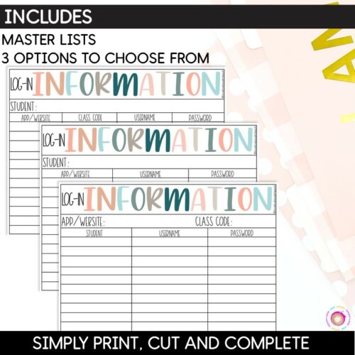 Editable Student Log In Cards | Usernames and Passwords Cards - Made By ...