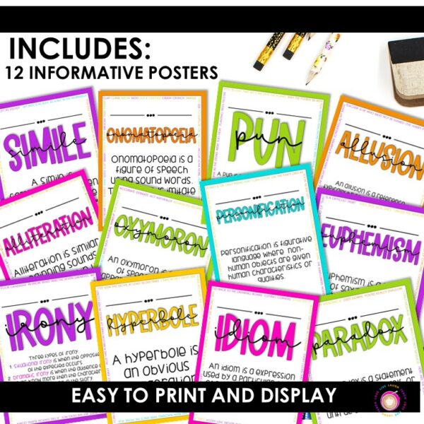 Figurative Language Posters | ELA Bulletin Board Set | Brights - Made ...