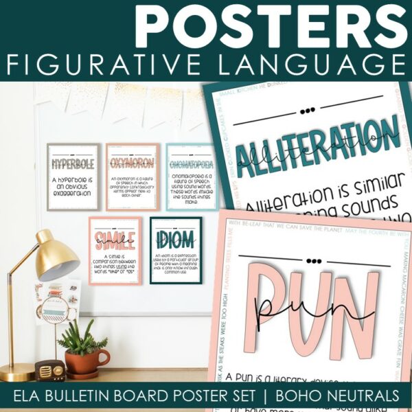 Figurative Language Posters | ELA Bulletin Board Set | Boho Neutral ...