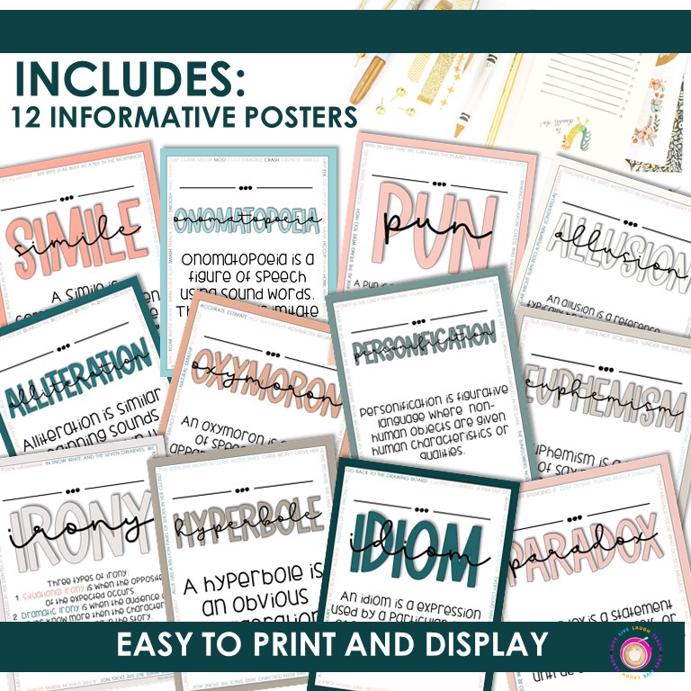 Figurative Language Posters | ELA Bulletin Board Set | Boho Neutral ...