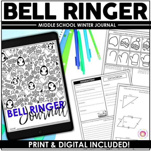 ELA, VISUAL ARTS, & MATH Winter Bell Ringer Journal For Upper ...