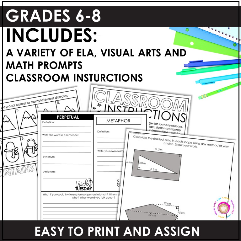 ELA, VISUAL ARTS, & MATH Winter Bell Ringer Journal For Upper ...