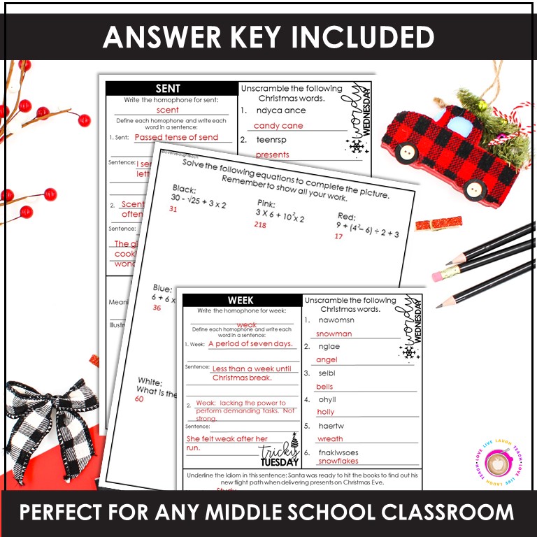 ELA, VISUAL ARTS, & MATH Holiday Bell Ringer Journal For Upper ...