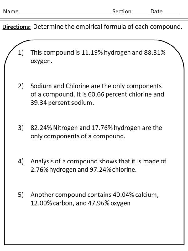 Free Empirical Formula Chemistry Worksheet | Made By Teachers