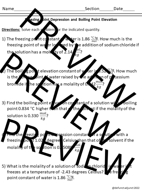 Boiling Point Elevation and Freezing Point Depression Chemistry ...