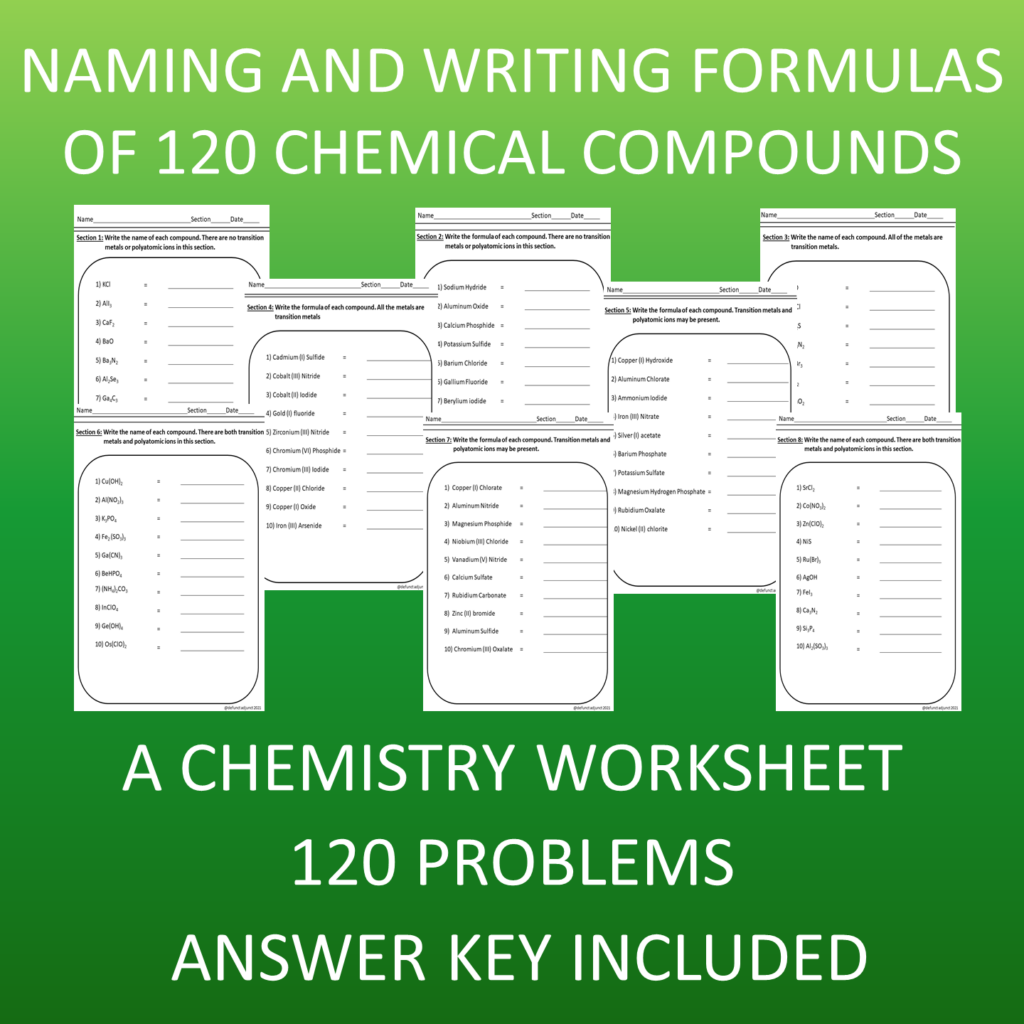 120 Chemistry Problems on Naming Compounds and Writing Chemical ...