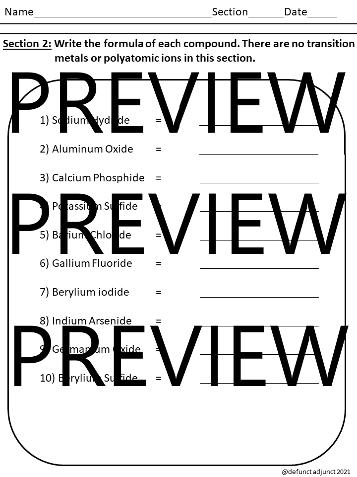 120 Chemistry Problems on Naming Compounds and Writing Chemical ...