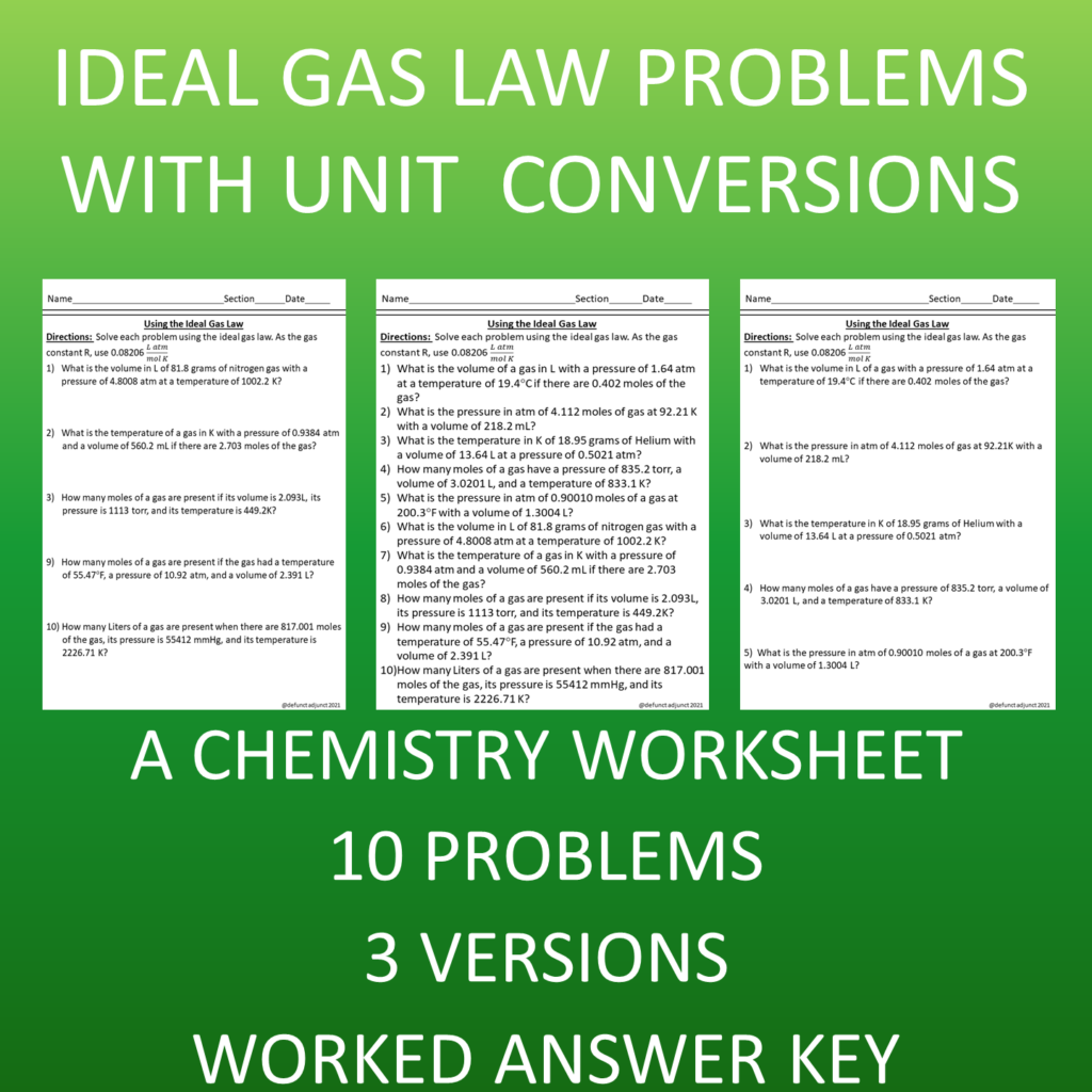 Ideal gas law Chemistry of Physics Worksheet with Unit Conversions ...