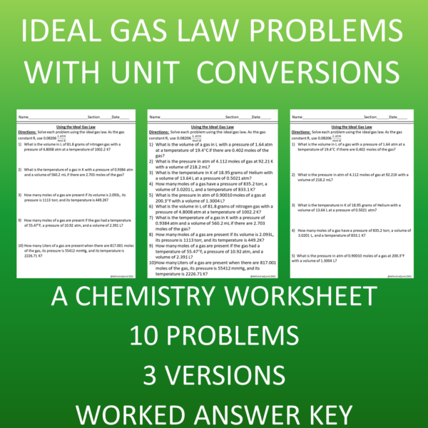 Ideal gas law Chemistry of Physics Worksheet with Unit Conversions ...