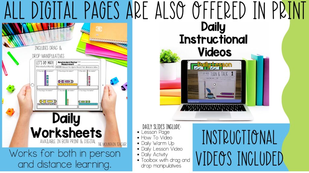 DIGITAL Lets Do Math No Prep 2nd Grade MEASUREMENT Worksheets and ...