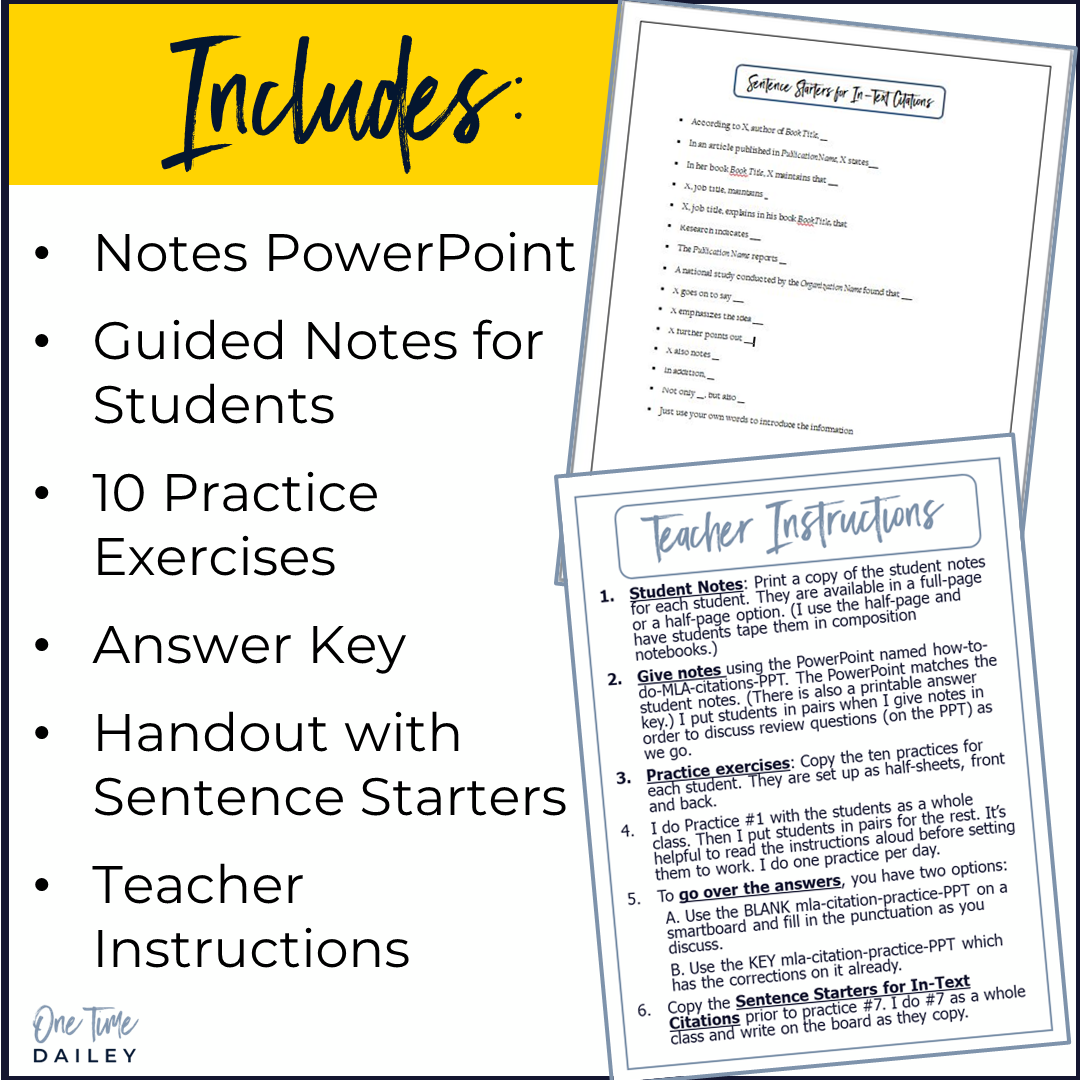 MLA In Text Citation Practice Bell Ringer Exercises Made By Teachers