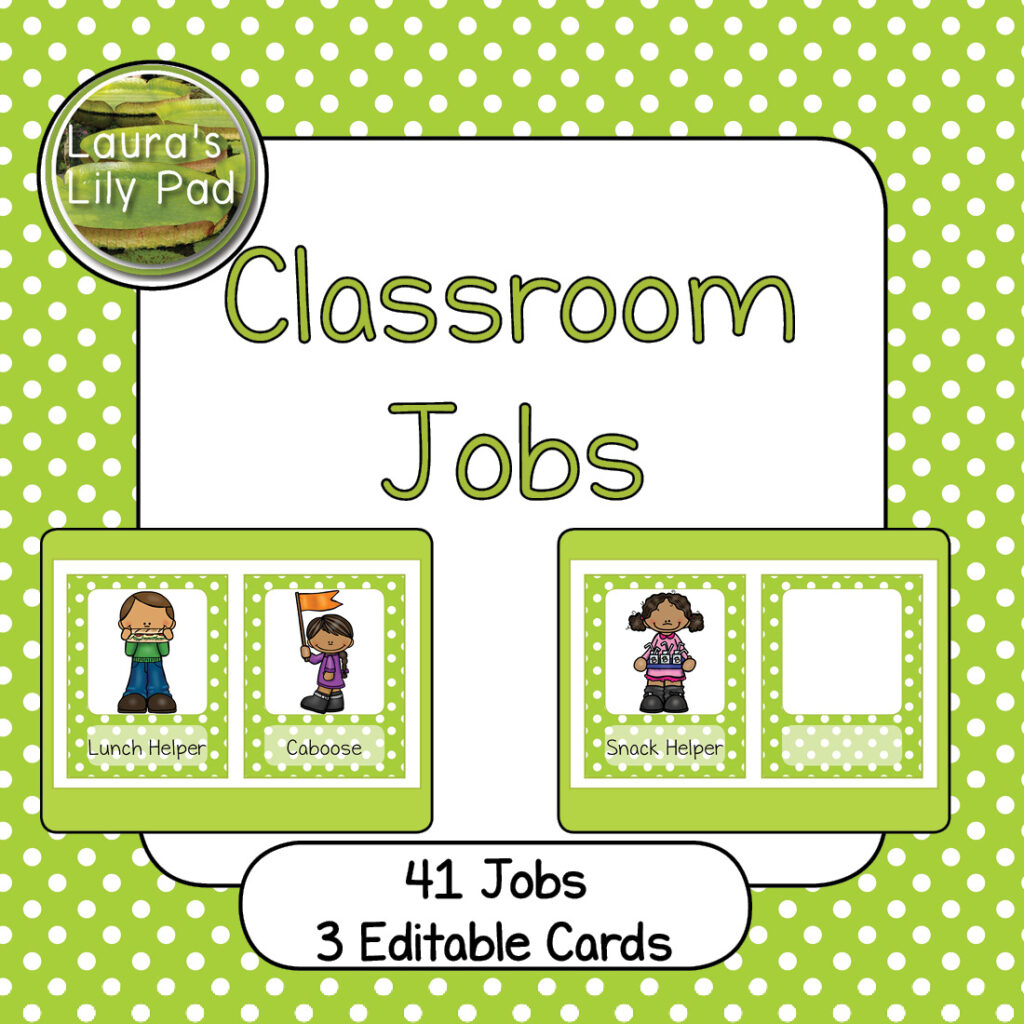 Classroom Jobs Green with Dots | Made By Teachers
