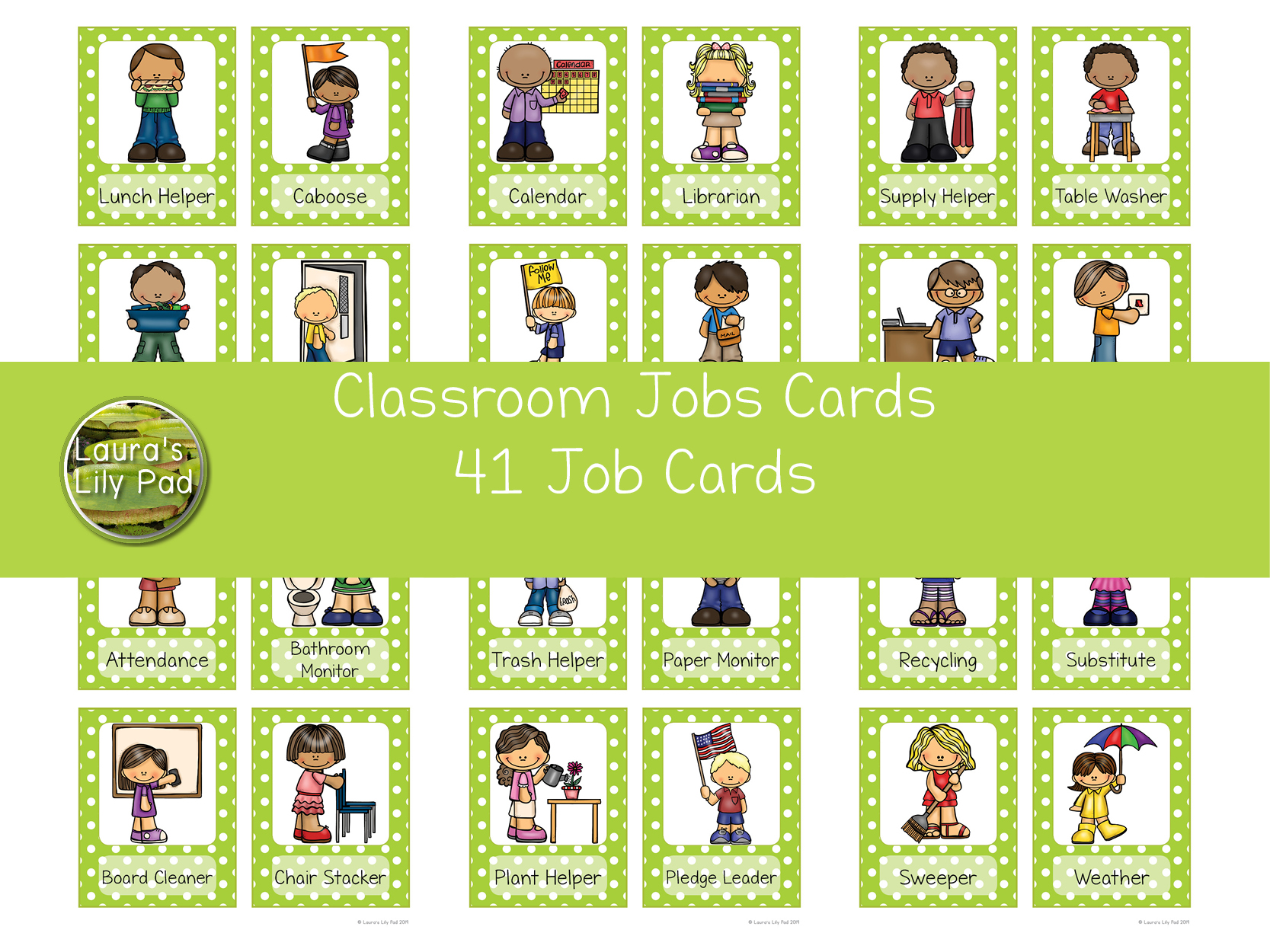 Classroom Jobs Green with Dots | Made By Teachers
