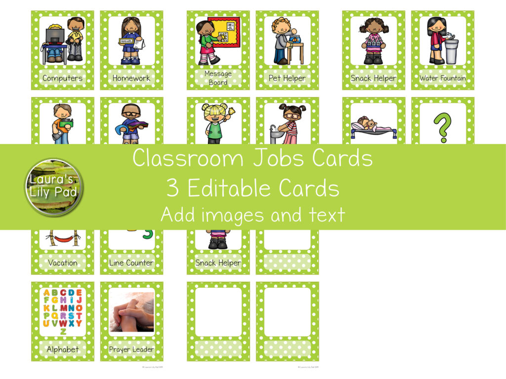 Classroom Jobs Green with Dots | Made By Teachers