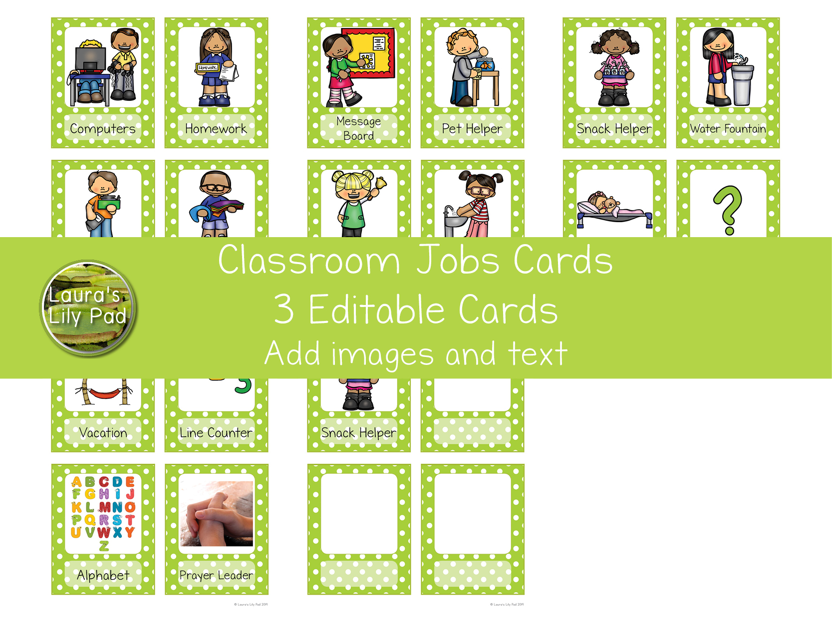 Classroom Jobs Green with Dots | Made By Teachers