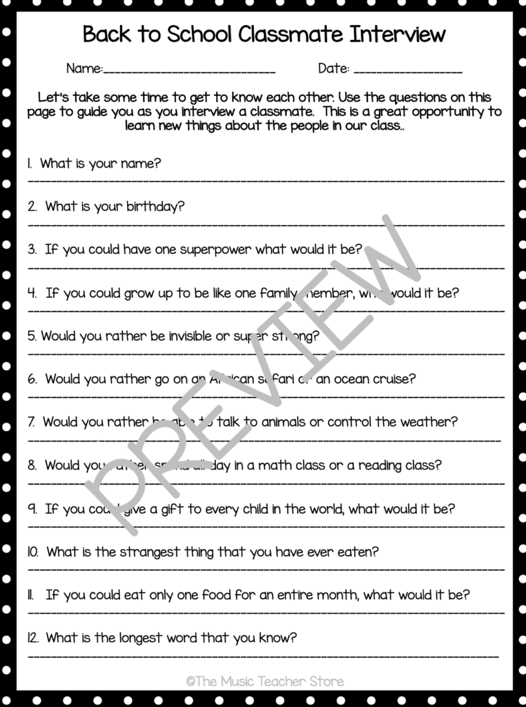 NEW! Back to School Classmate, Peer, or Partner Interview - Made By ...